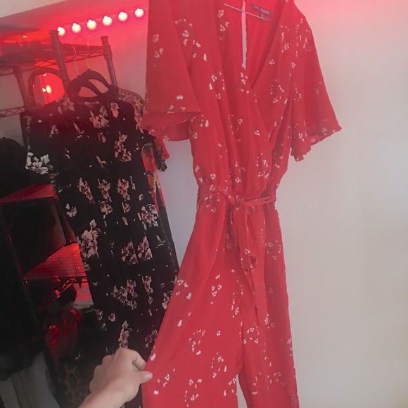 Pants & Jumpsuits | Floral Jumpsuit Red Ankle Long | Poshmark